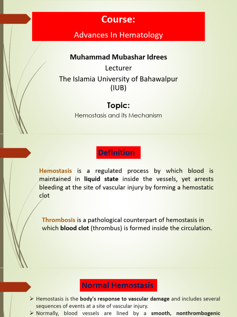 Hemostasis and Its Mechanism | PDF