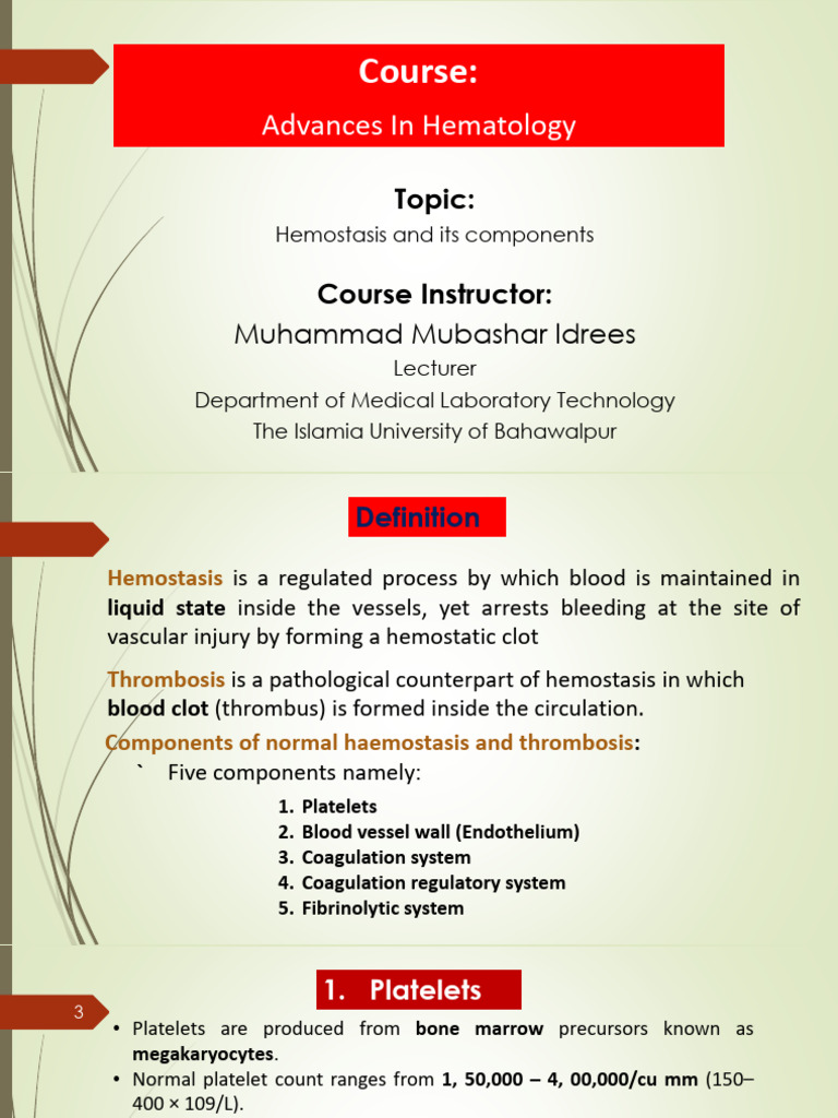 Hemostasis and Its Component | PDF