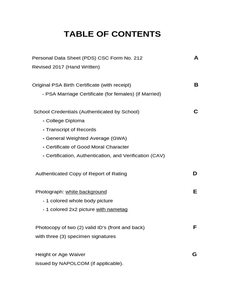 Table of Contents PNP 4a | PDF