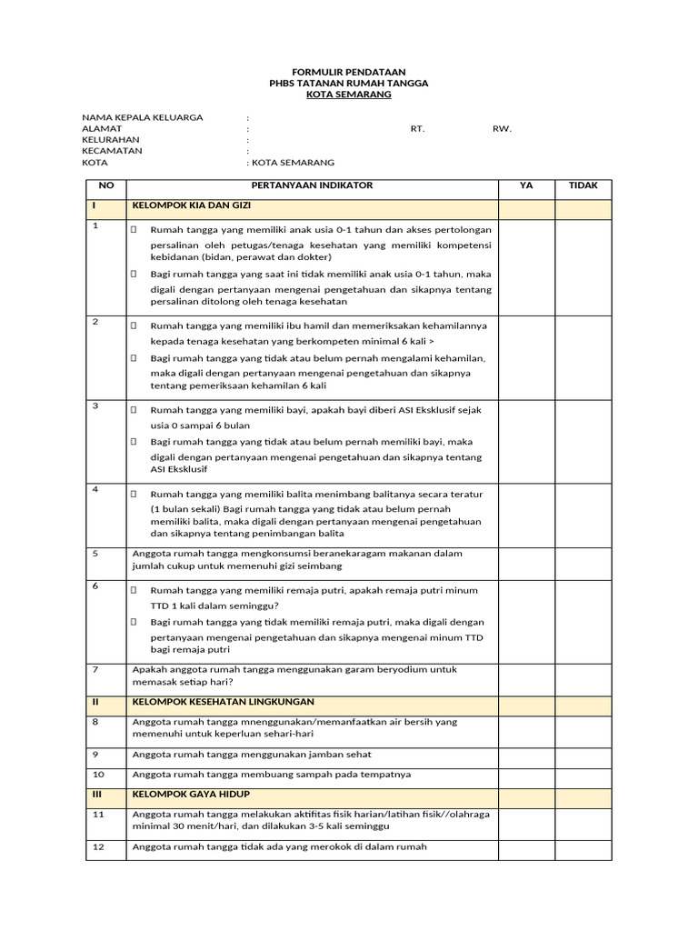 Form PHBS RT Baru | PDF