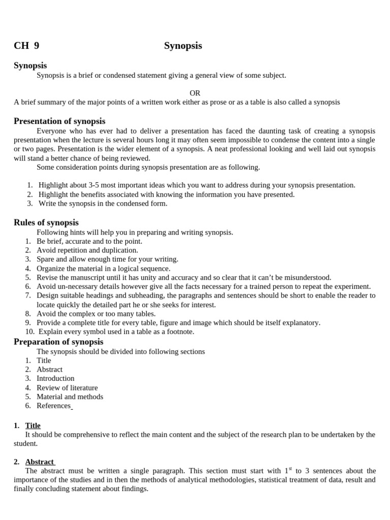 CH-9 Synopsis 7-5-2024 | PDF