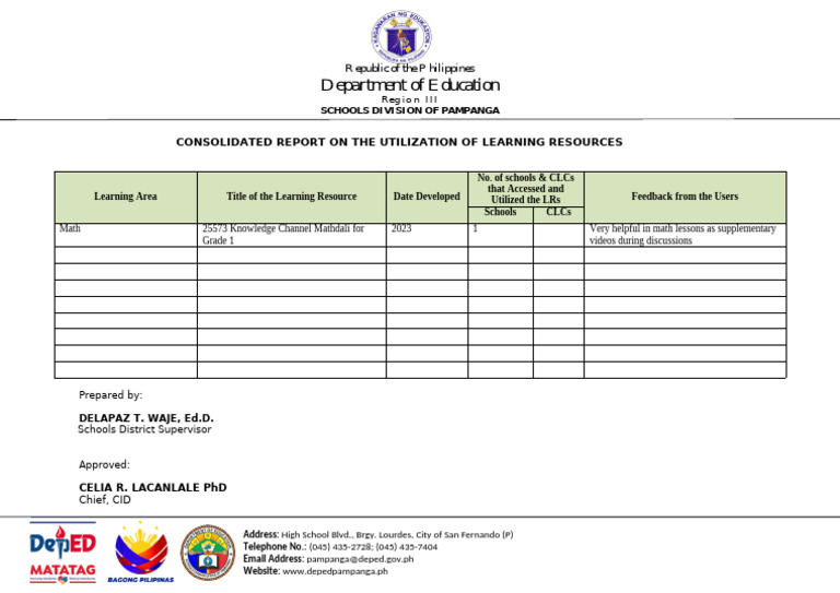 Bes Utilization of Learning Resources Mexico West District | PDF