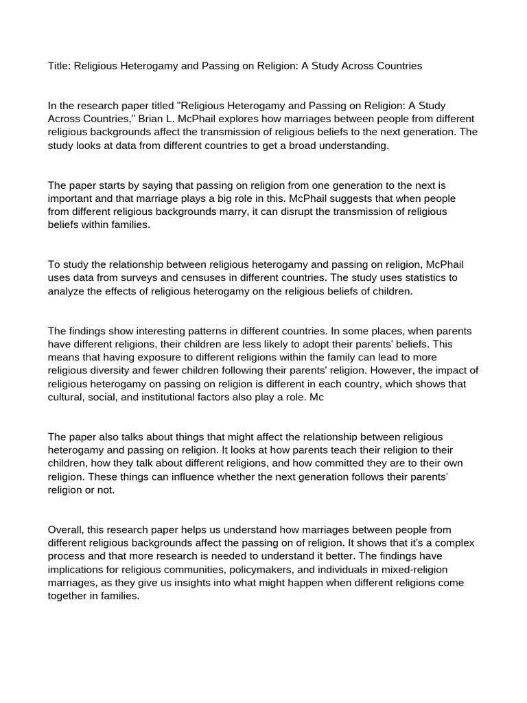 Refelction in Religious Heterogamy | PDF