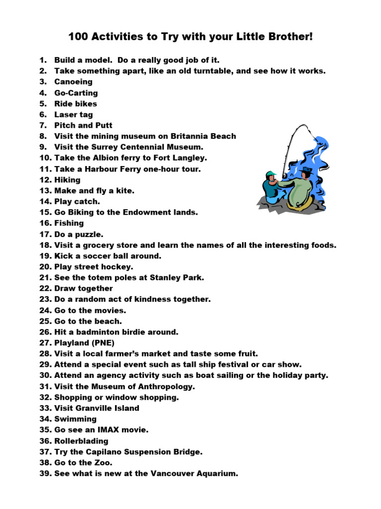 100 Activities To Try With Your Little Brother | PDF | Art