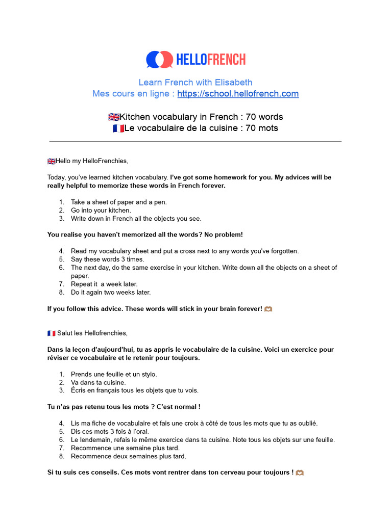 ?? Kitchen Vocabulary - 70 Words ?? 2 | PDF