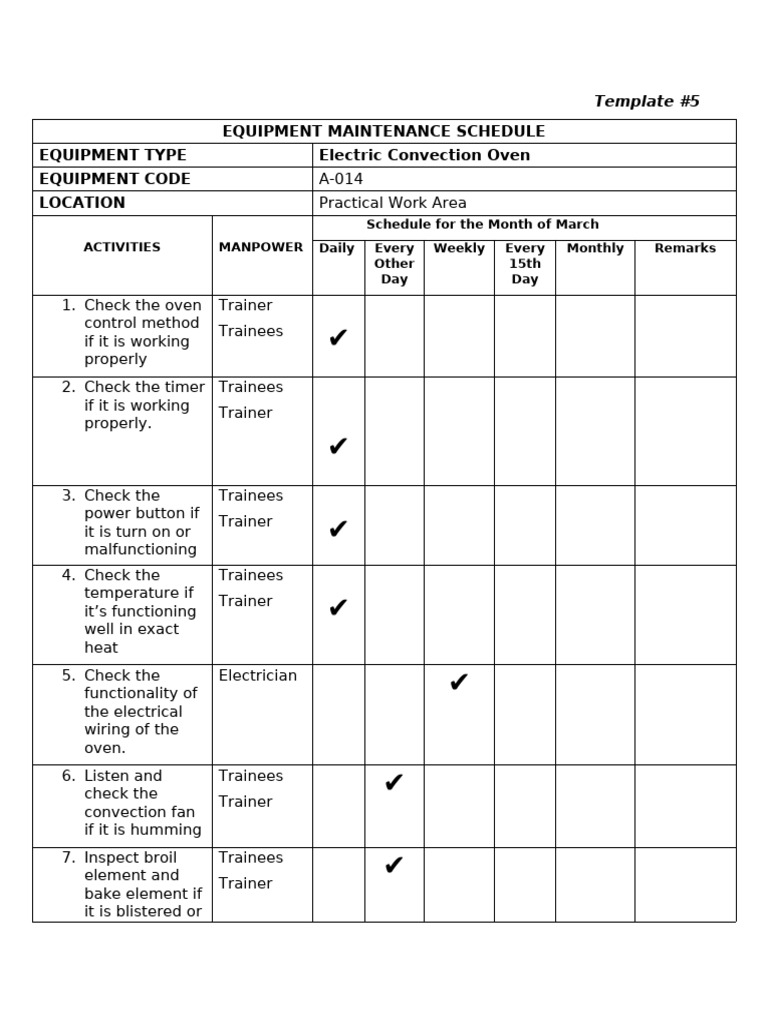 Equipment Maintenance Schedule Template | PDF