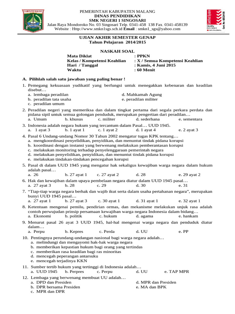 Soal PPKN X | PDF