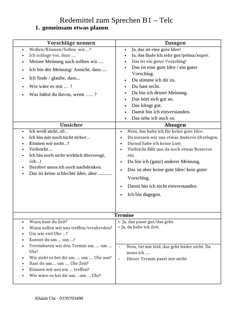 Redemittel Zum Sprechen B1 | PDF