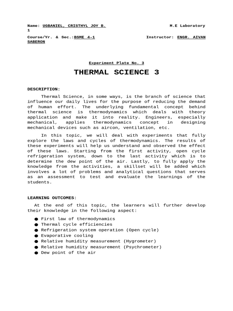 Plate 3 THERMAL SCIENCE 3 | PDF