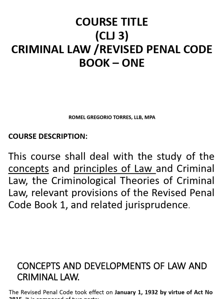 CRIMINAL LAW BOOK Lecture For Midterm Slides 1 To 37 Only | PDF ...