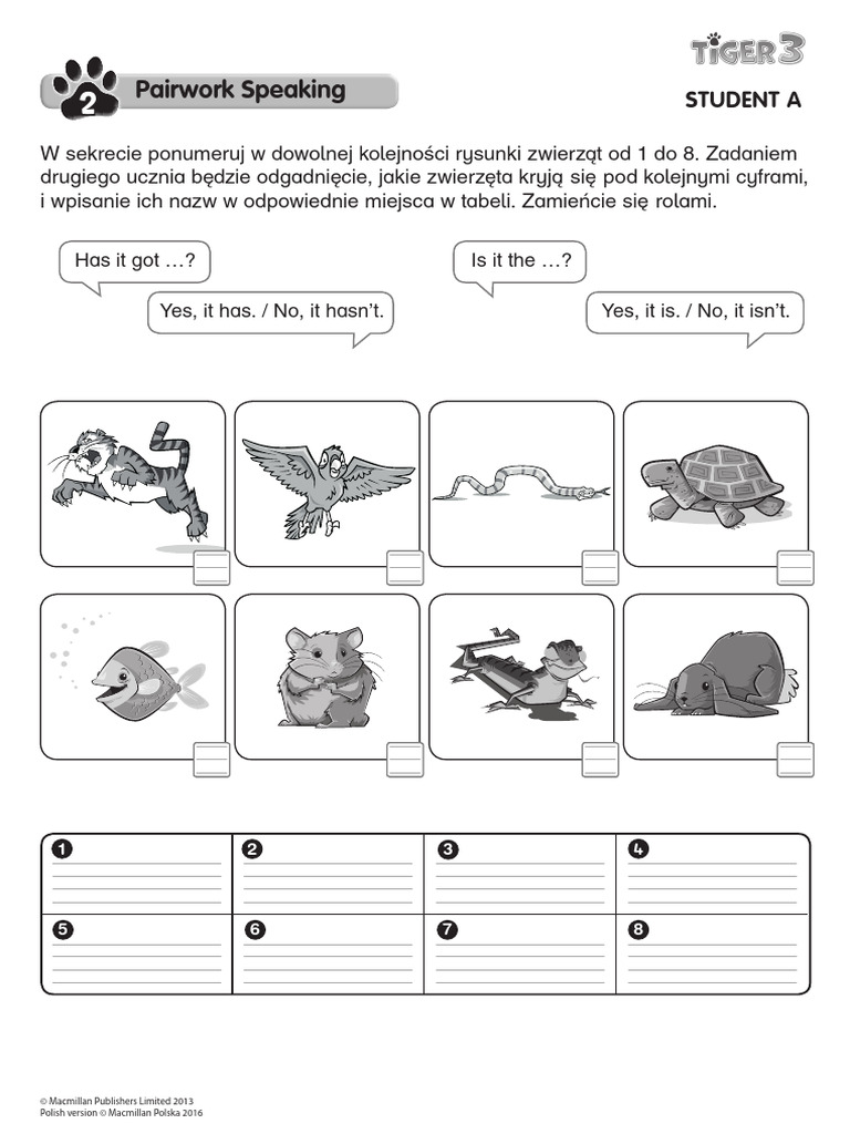 Tiger 2 TRF Unit 2 Pairwork Speaking Worksheets | PDF