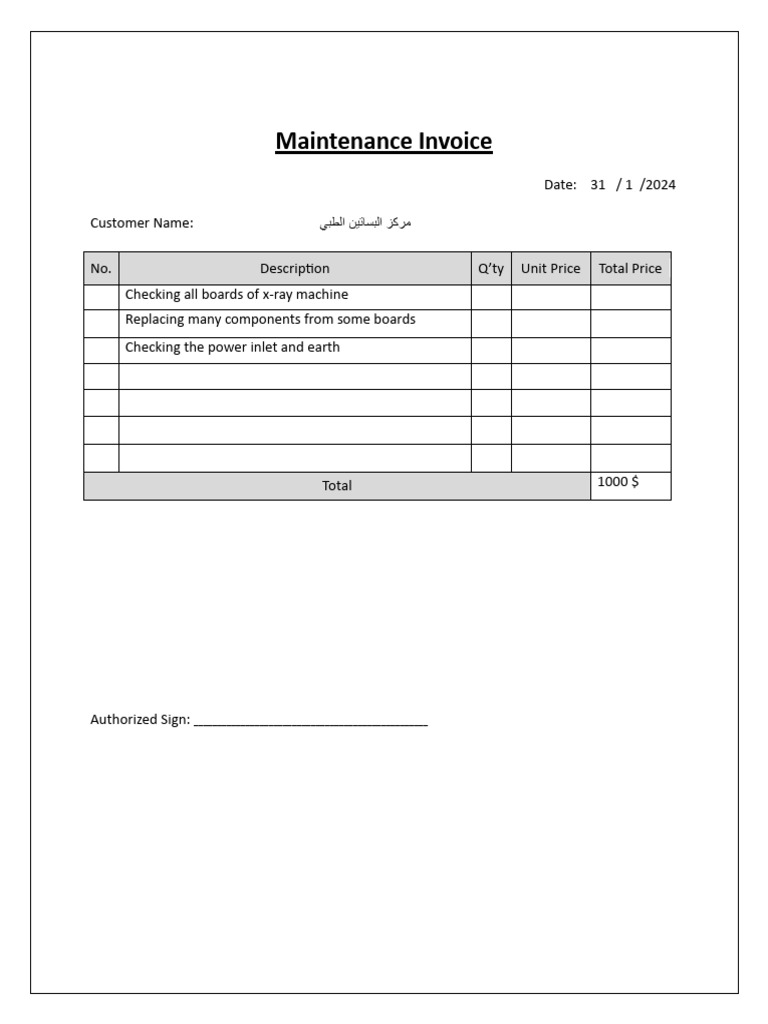 Maintenance Invoice | PDF