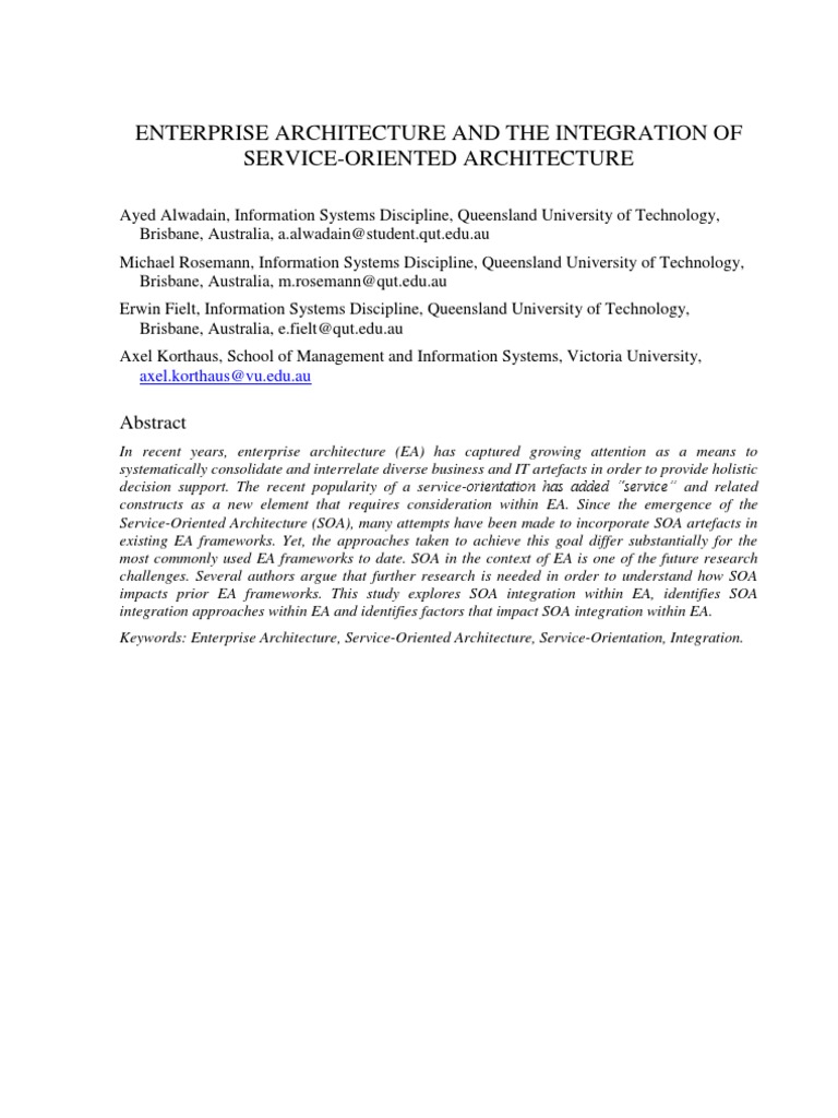 Enterprise Architecture And The Integration Of Service Oriented Architecture Pdf Service