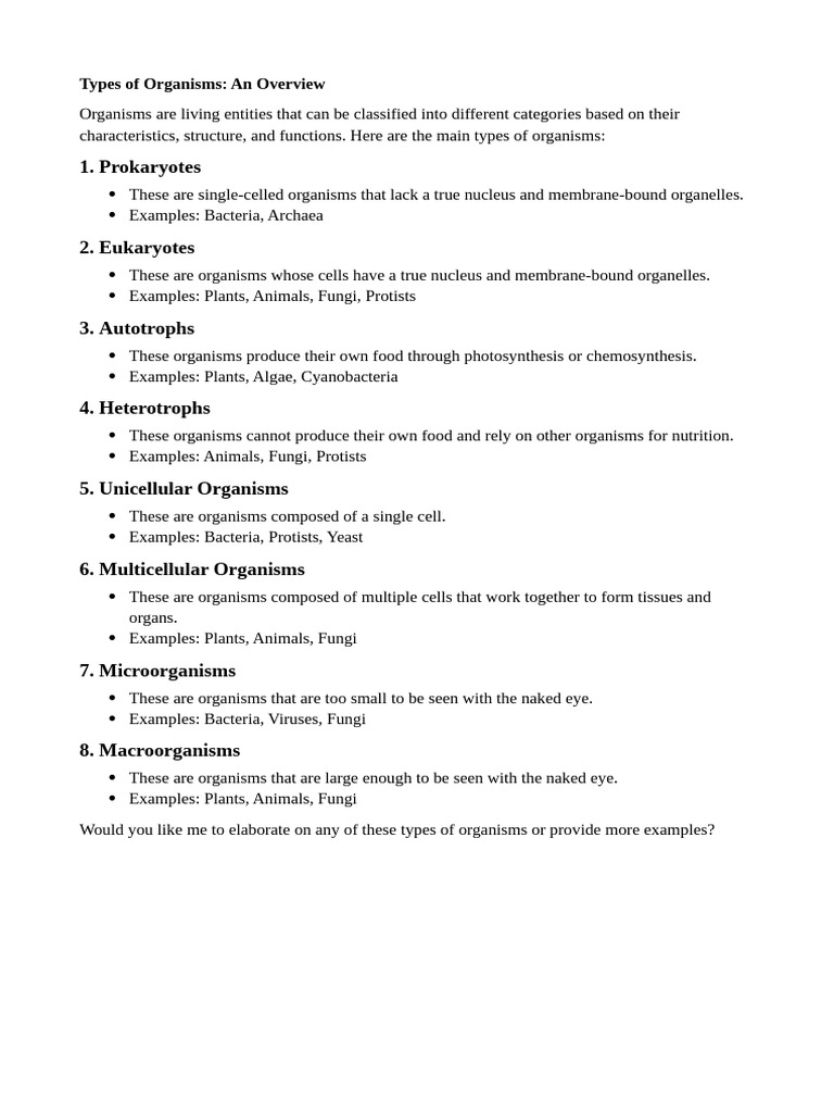 Prokaryotes: Types of Organisms: An Overview | PDF