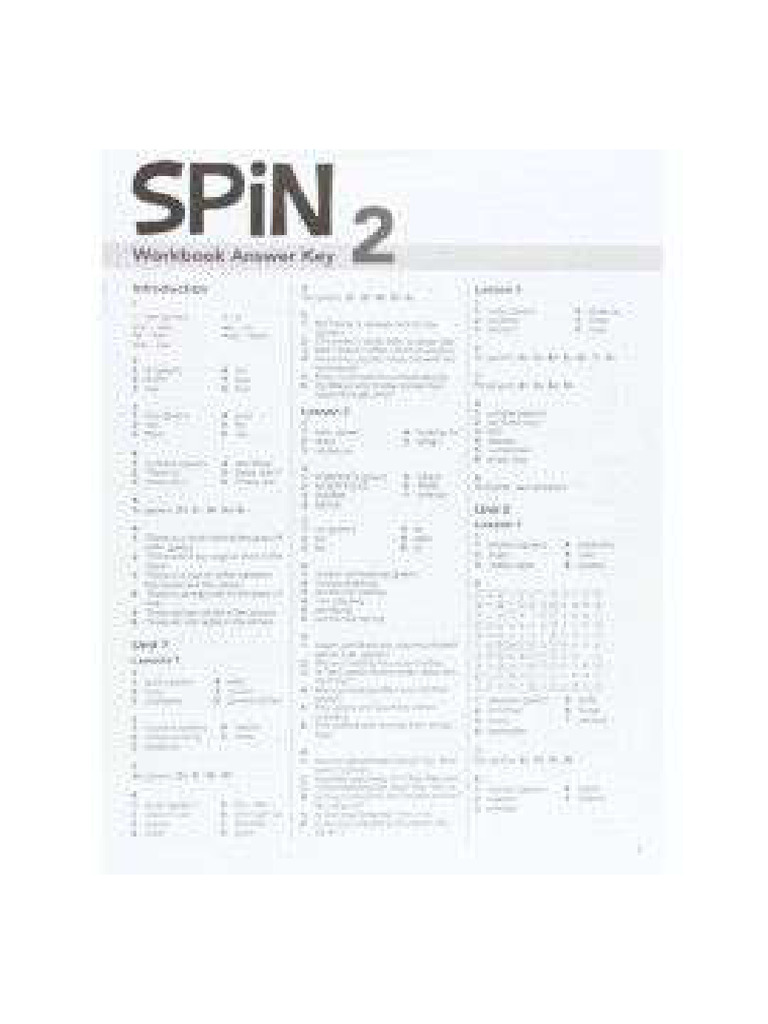 Spin 2 Workbook Answer Key | PDF
