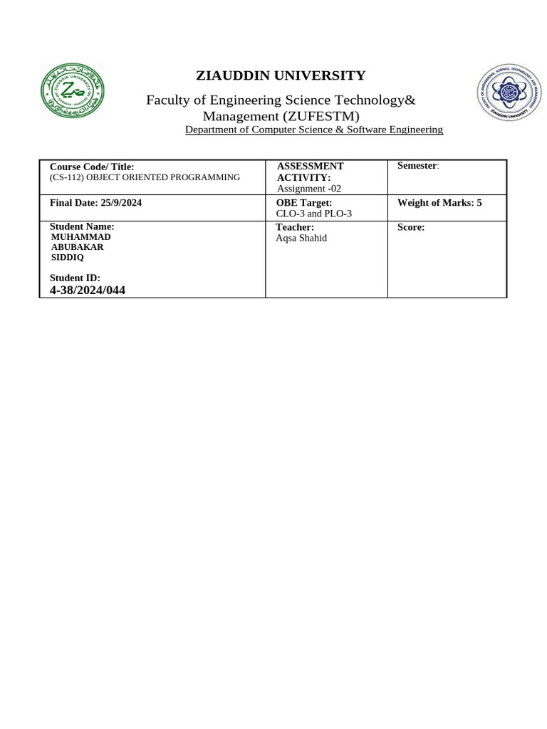 OOP Assignment 2 | PDF
