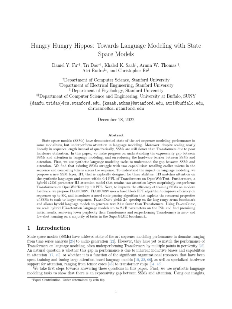 Hungry Hungry Hippos: Towards Language Modeling With State Space Models ...