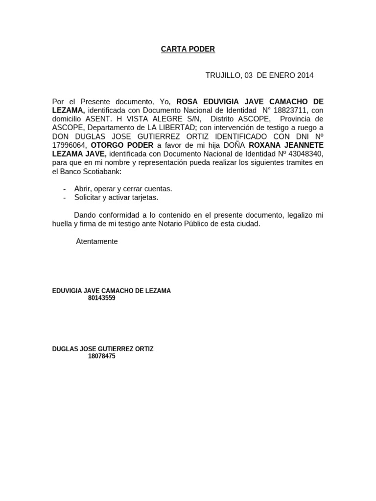 CARTA PODER Scotiabank a Ruego 2 | PDF