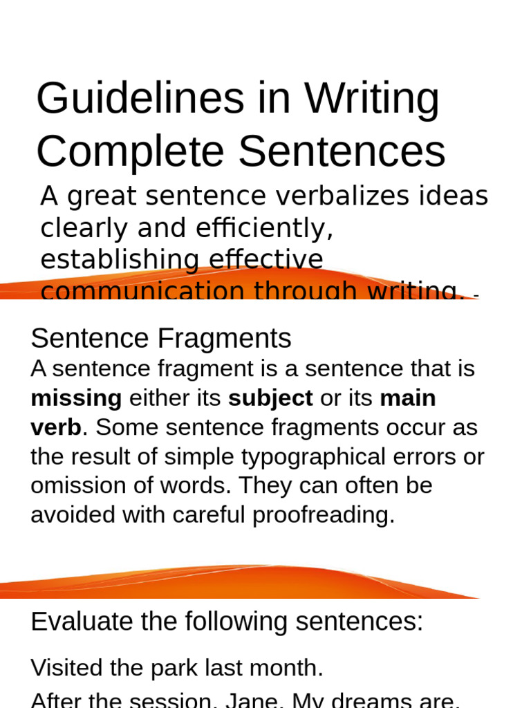 Writing Guidelines for Complete Sentences | PDF | Sentence (Linguistics ...