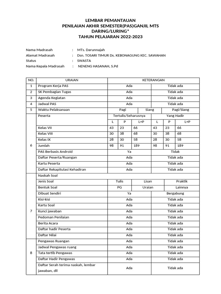 Instrumen Pas Ganjil Tp. 2022-2023 | PDF
