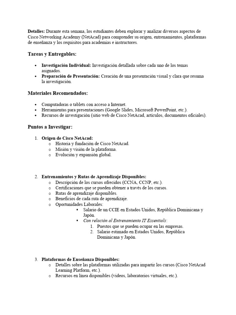 Semana 1-Investigación Sobre Cisco Networking Academy (NetAcad) | PDF ...
