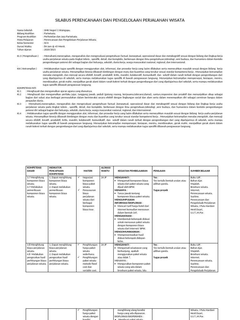 SILABUS P3W Kls XI Semester 4 Tahun 2021 | PDF | Karier & Perkembangan