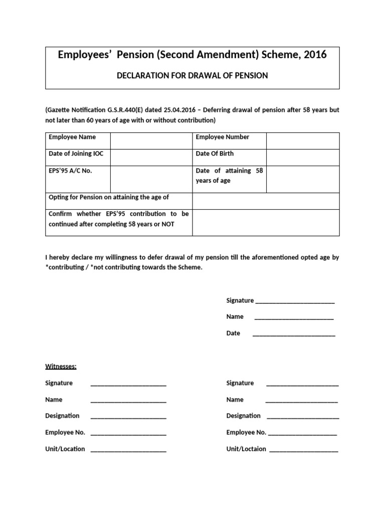 Deferred Pension Declaration | PDF