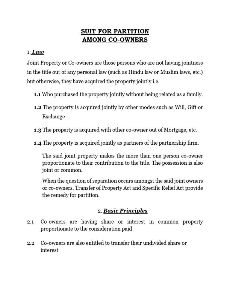 Partition Suit Among Co-Owners Explained | PDF | Concurrent Estate ...