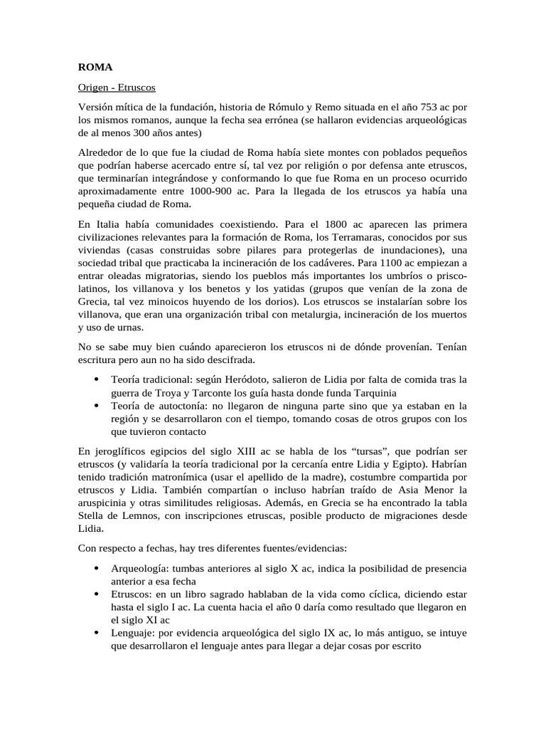 Resumen básico historia de Roma | PDF