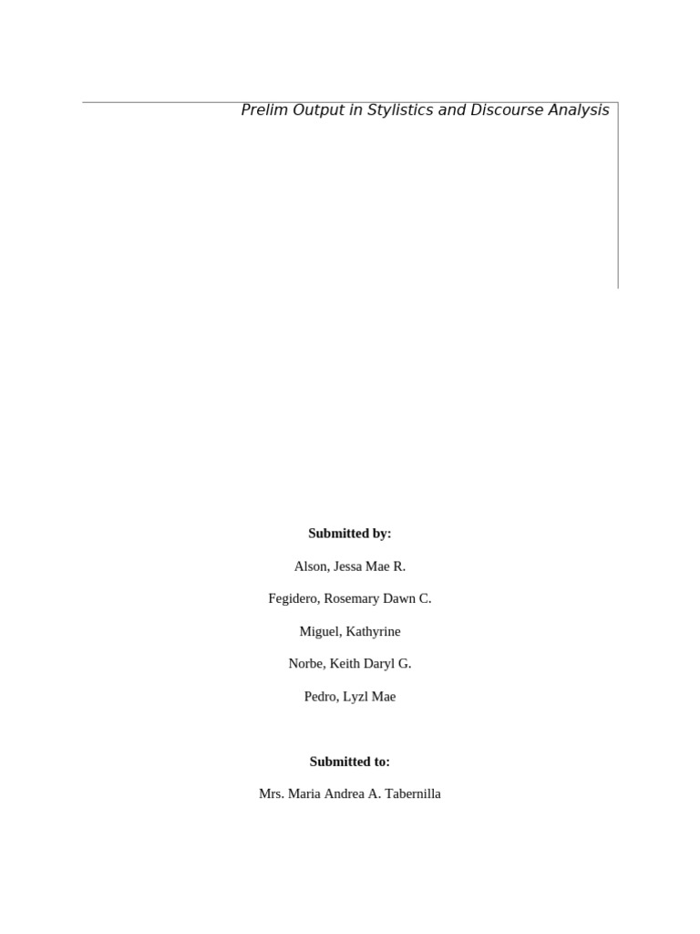 Prelim Output in Stylistics and Discourse Analysis | PDF