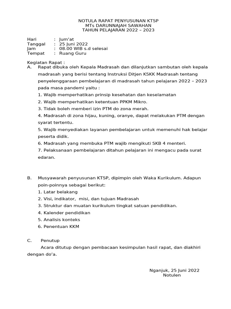 12 Notula Rapat Penyusunan Ktsp Pdf