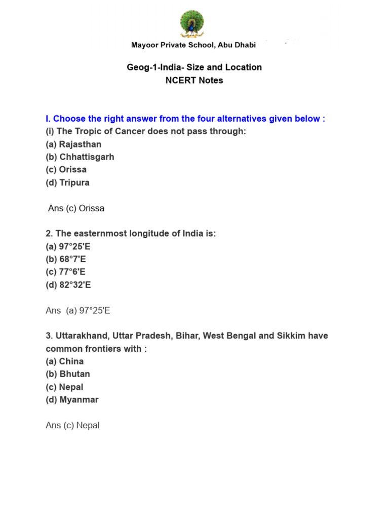 Geo-1-India- Size and Location (3) | PDF