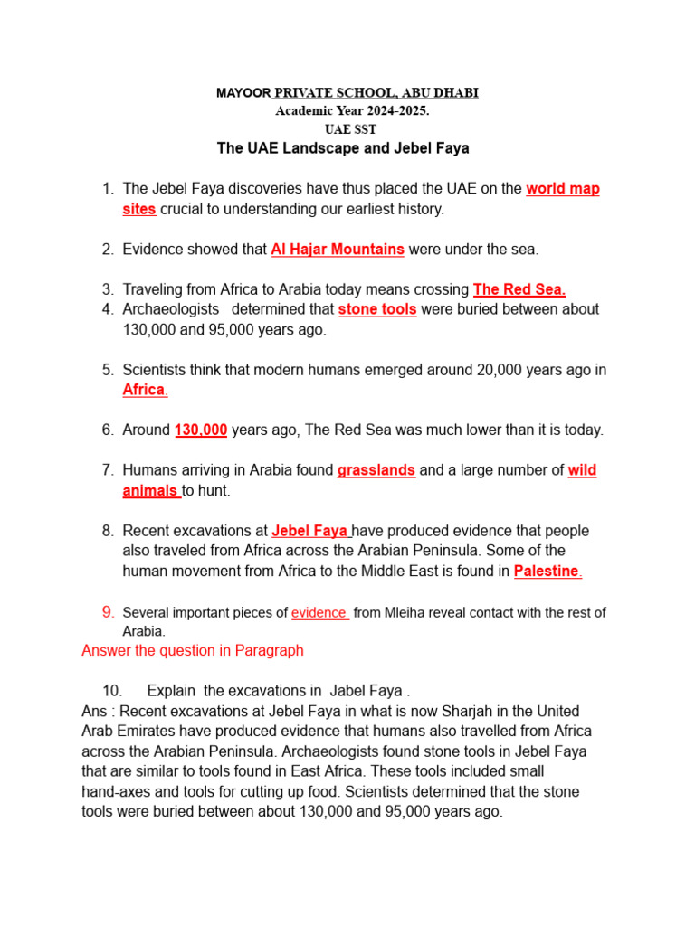 The UAE Landscape and Jebel Faya | PDF