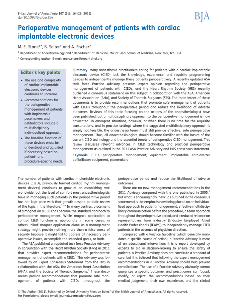 Cardiac Implantable Device - BJA | PDF