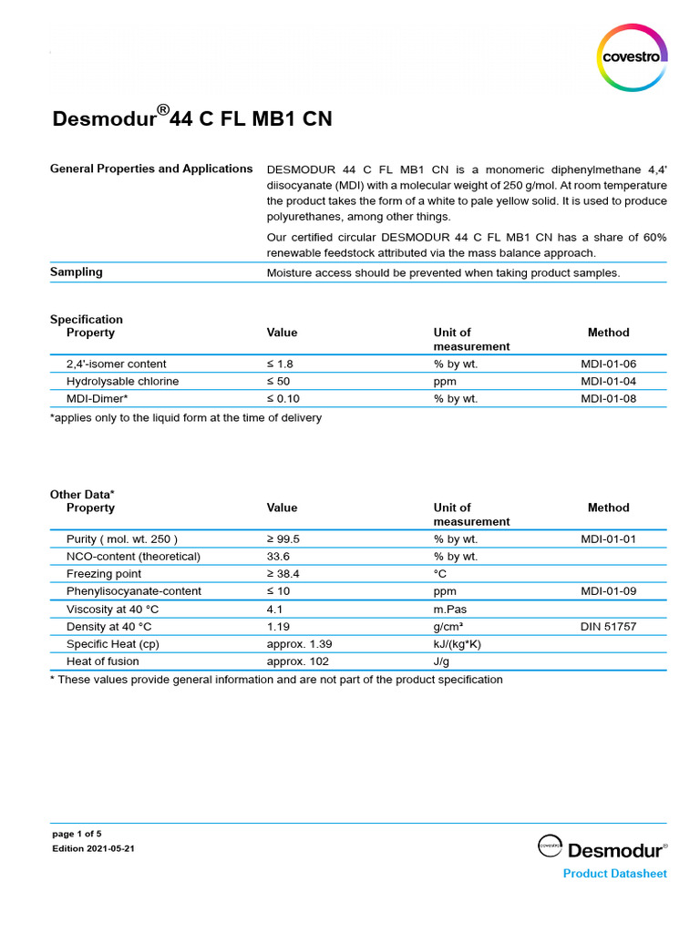 Desmodur 44 C FL Mb1 CN Tds | PDF