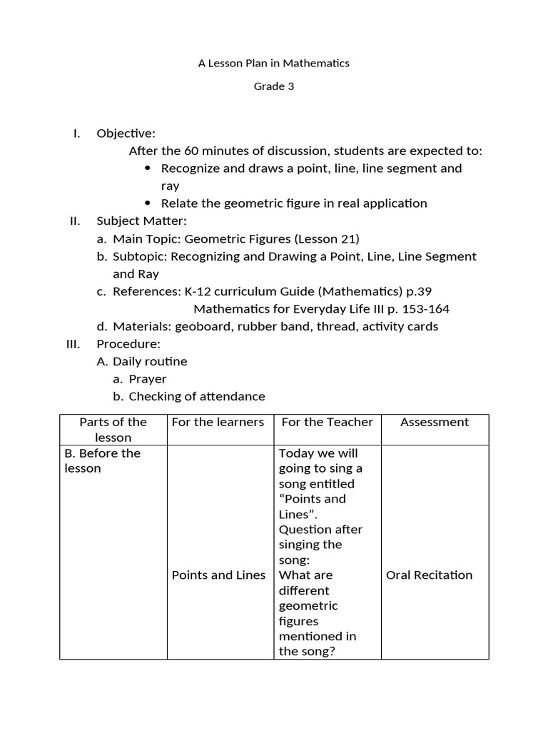 A Lesson Plan in Mathematics | PDF