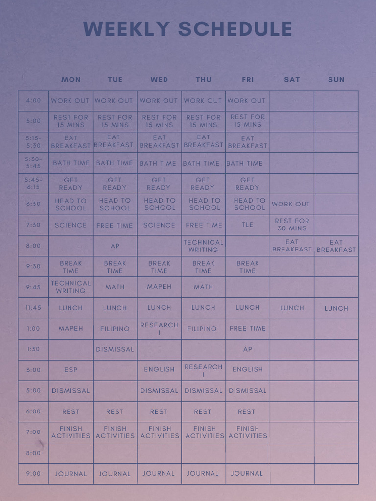 Minimal Weekly Schedule Planner | PDF