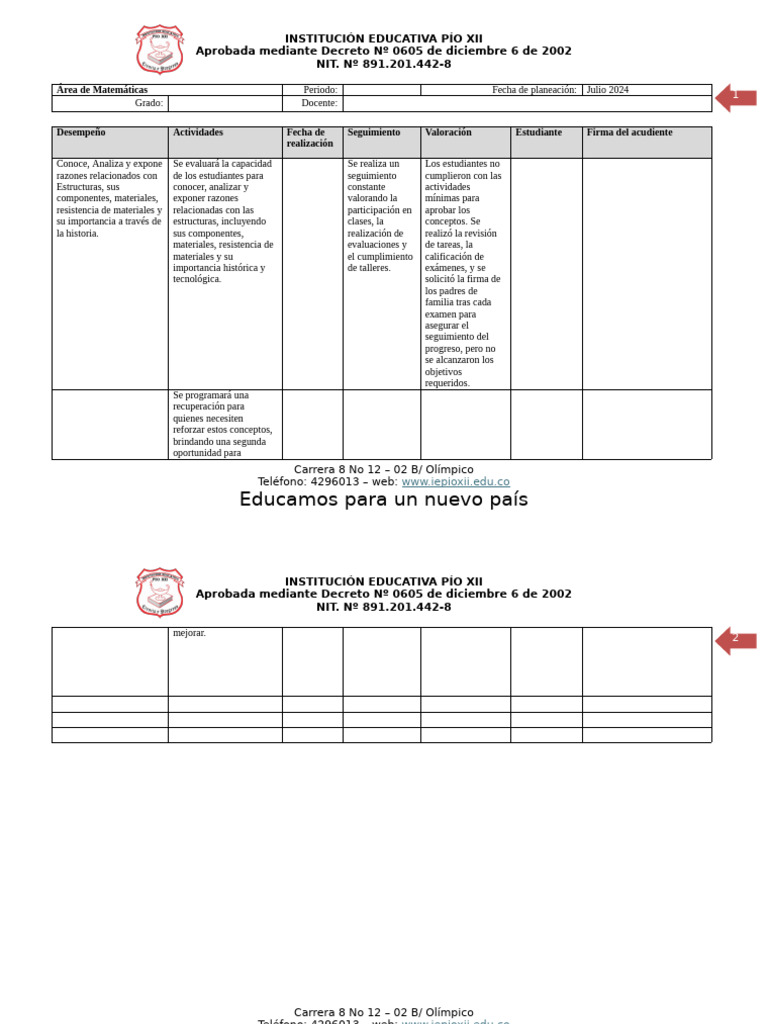 Plan de refuerzo septimo 701 | PDF