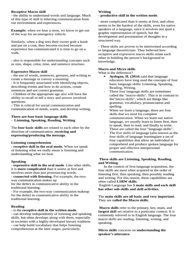 Macro and Micro Skills | PDF