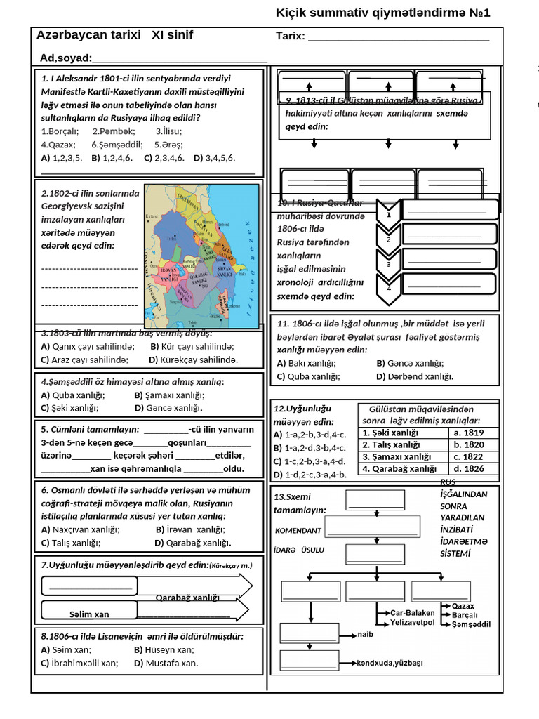 Azərbaycan Tarixi XI Sinif KSQ 1 | PDF