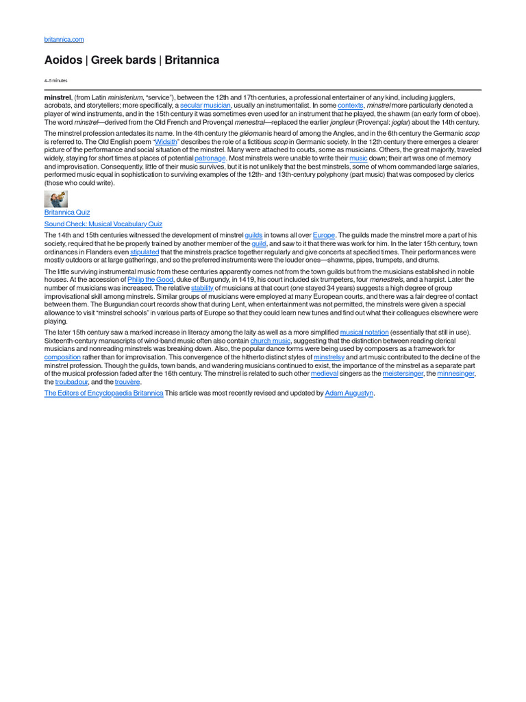 Minstrel Definition History Facts Britannica | PDF