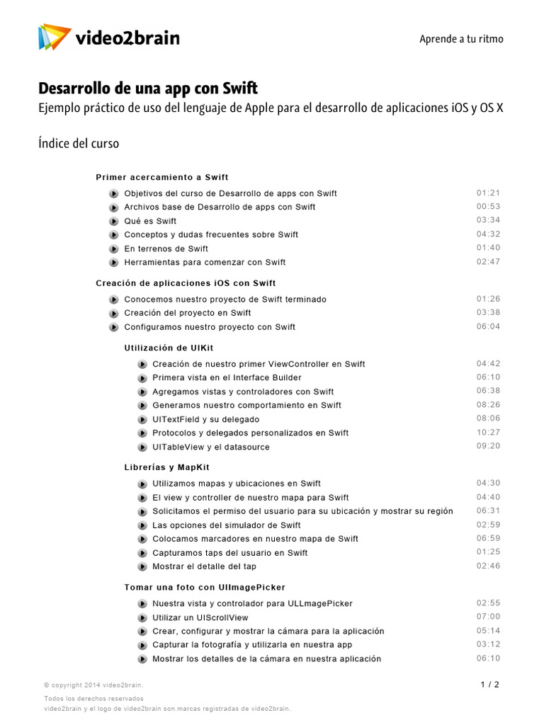 Desarrollo de Una App Con Swift Toc | PDF