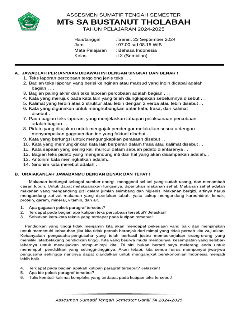 1.1 ASTS - Kls 9 - B. Indonesia | PDF