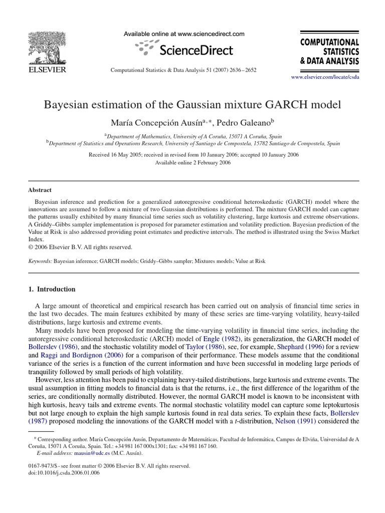 Bayesian Estimation of The Gaussian Mixture GARCH Mode | PDF | Bayesian Inference | Value At Risk
