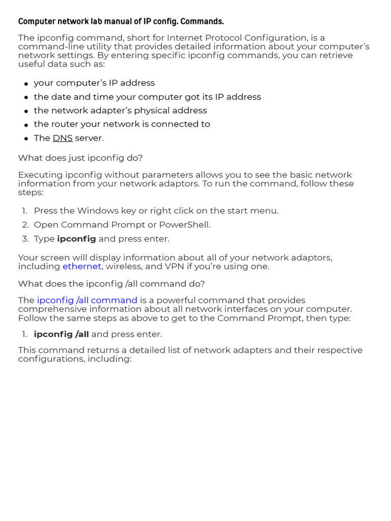 Computer Network Lab Manual of IP Config - Docx - 20241004 - 162658 - 0000 | PDF