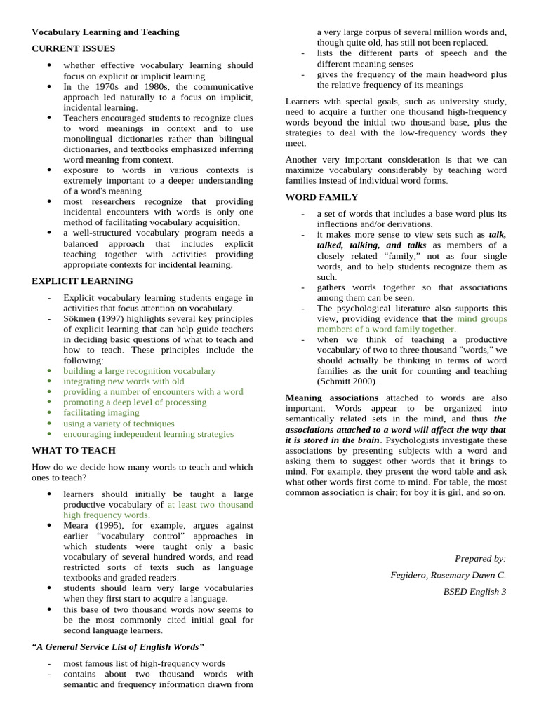 Vocabulary Learning and Teaching | PDF