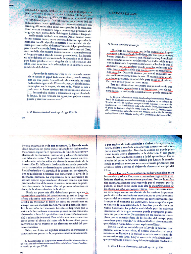 LA HORA DE CLASE. CAP. 4. Recalcati | PDF