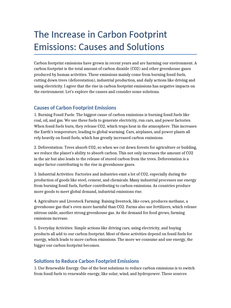 Carbon Footprint Short Essay | PDF