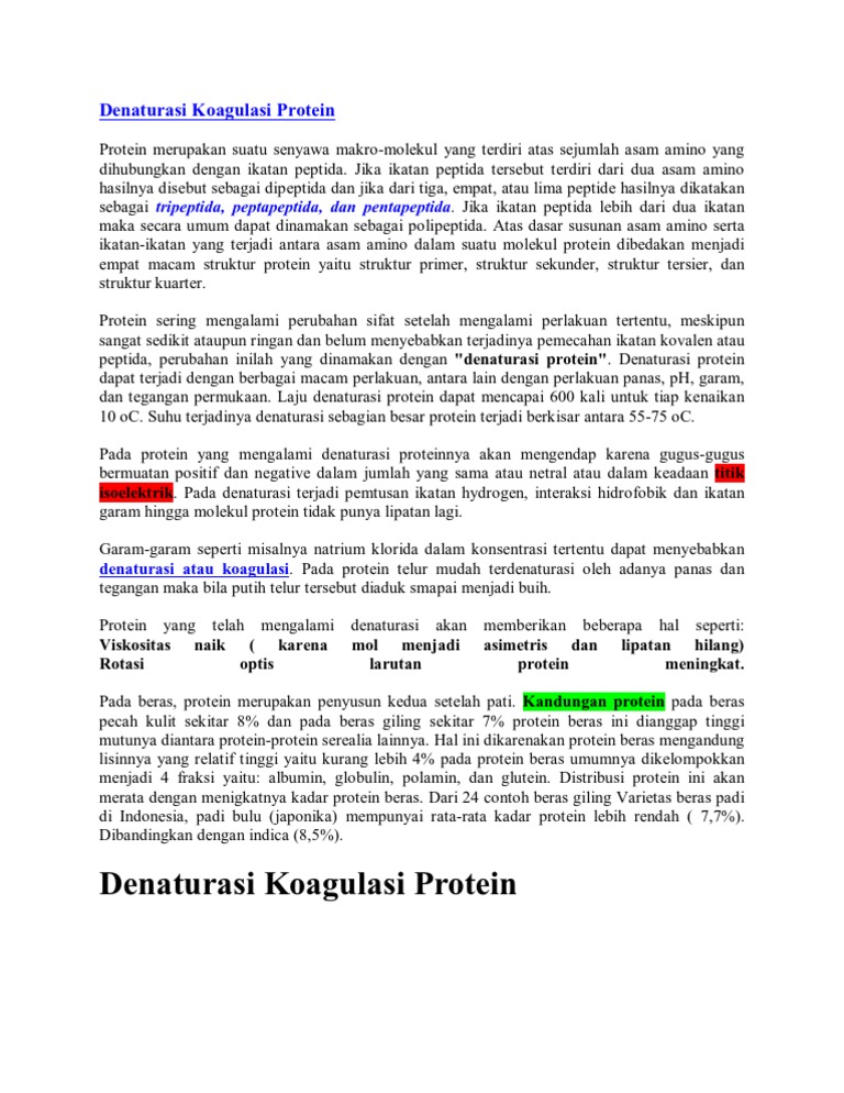 Denaturasi Koagulasi Protein | PDF