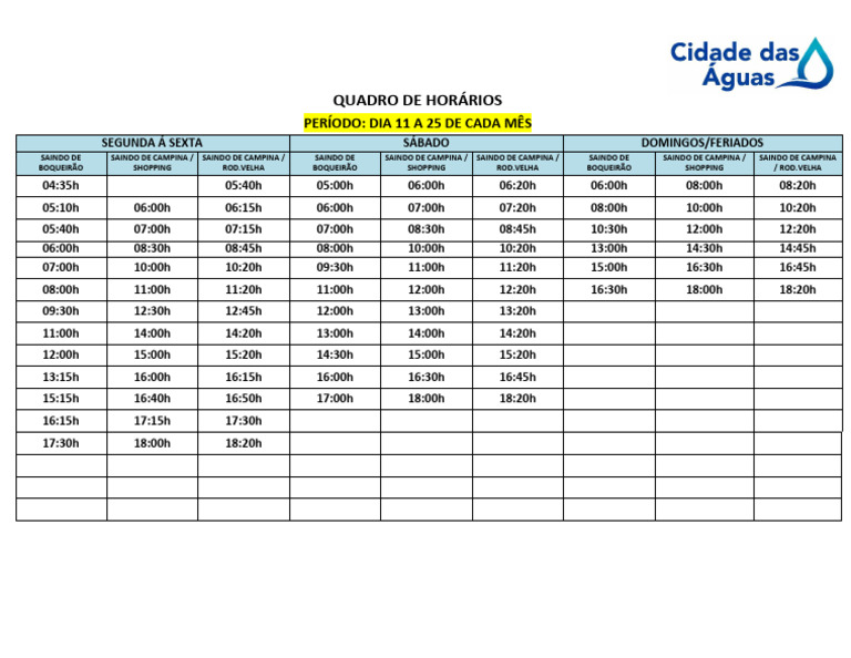 Quadro de Horários. | PDF